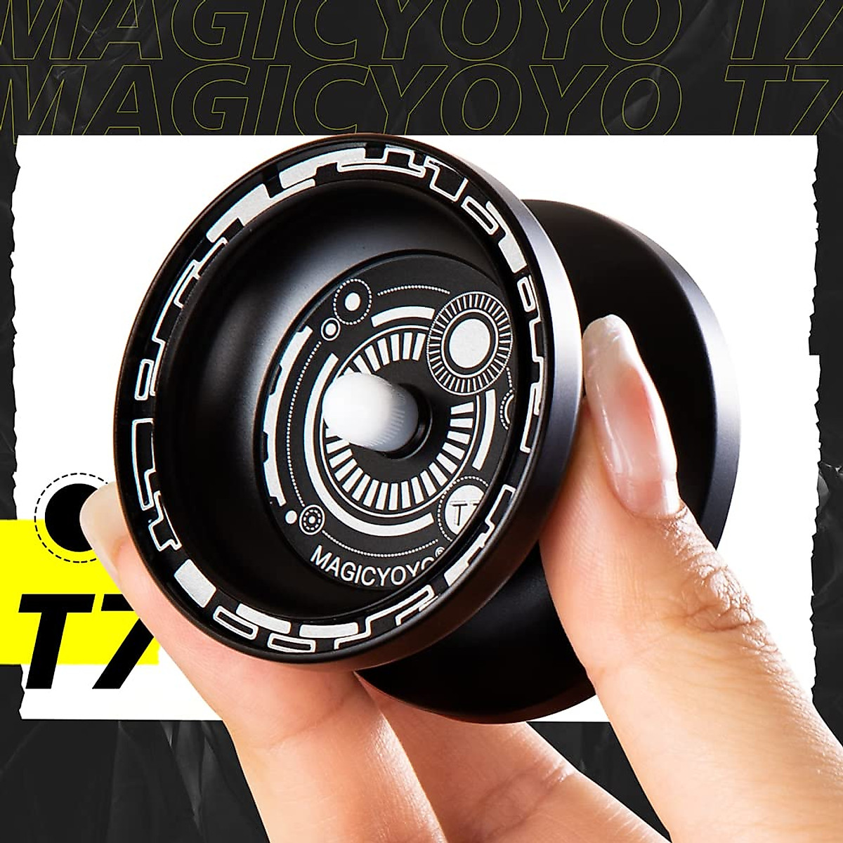 MAGICYOYO T7 Responsive Yoyo for Beginner, Professional Yoyo Aluminum Metal Yoyo for Kids, Alloy Trick Yoyo with Storage Bag, 12 Yoyo Strings - Black