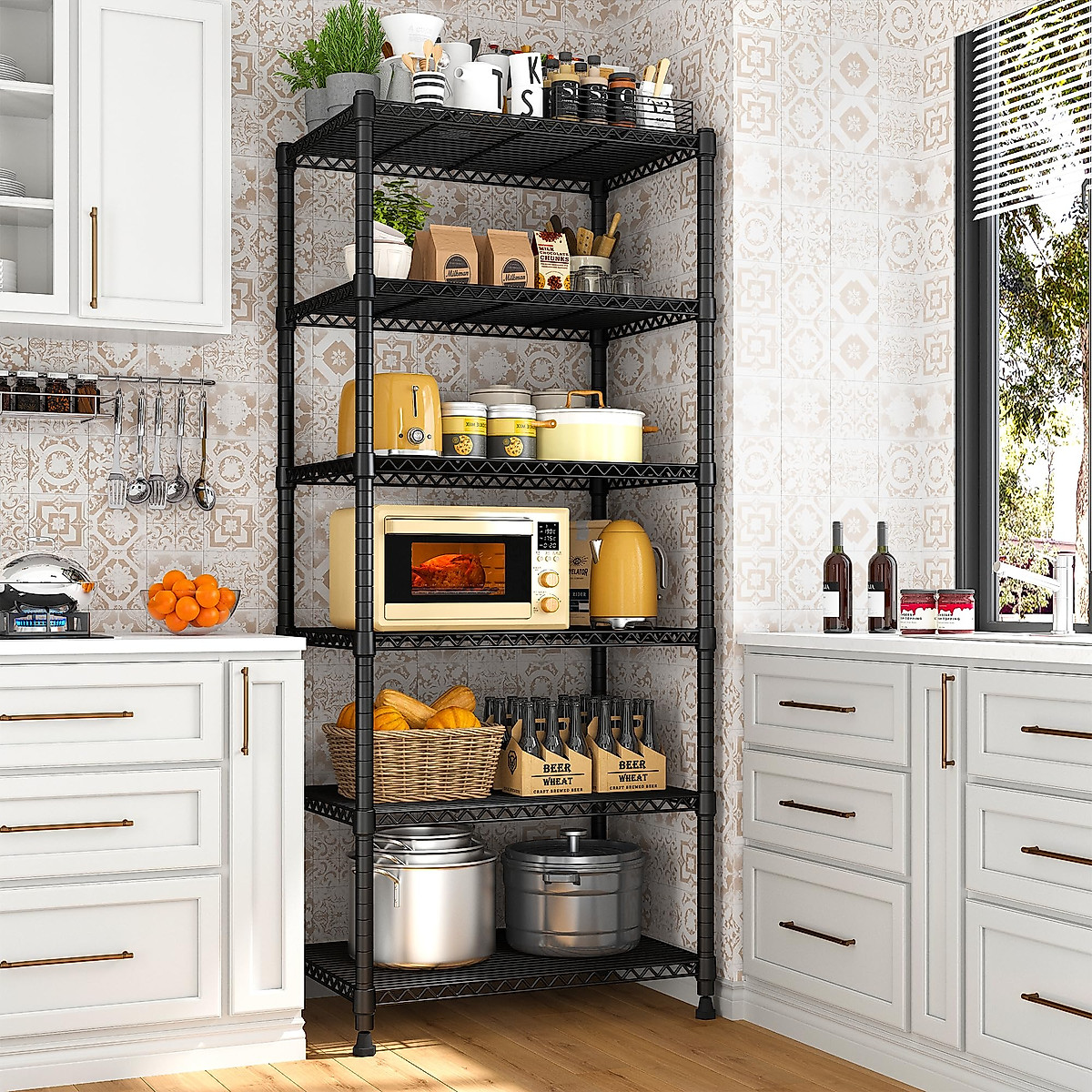 REIBII 72’’H Wire Shelving, 6 Tier Garage Shelving Units and Storage Shelves Heavy Duty, Adjustable Heavy Duty Metal Shelves for Storage Shelves for Pantry Kitchen Garage, 24’’W X18’’D X72’’H