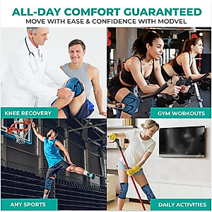 Modvel Compression Knee Brace for Women & Men - 2 Pack Knee Brace for Women Running Knee Pain, Knee Support Compression Sleeve, Workout Sports Knee Braces for Meniscus Tear ACL & Arthritis Pain Relief