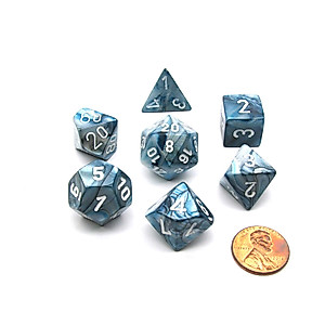 Polyhedral 7-Die Lustrous Chessex Dice Set - Slate with White CHX-27490