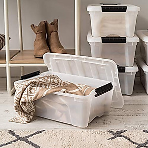 IRIS USA 12 Qt. Plastic Storage Container Bin with Secure Lid and Latching Buckles, 6 pack - Pearl, Durable Stackable Nestable Organizing Tote Tub Box Toy General Organization Small