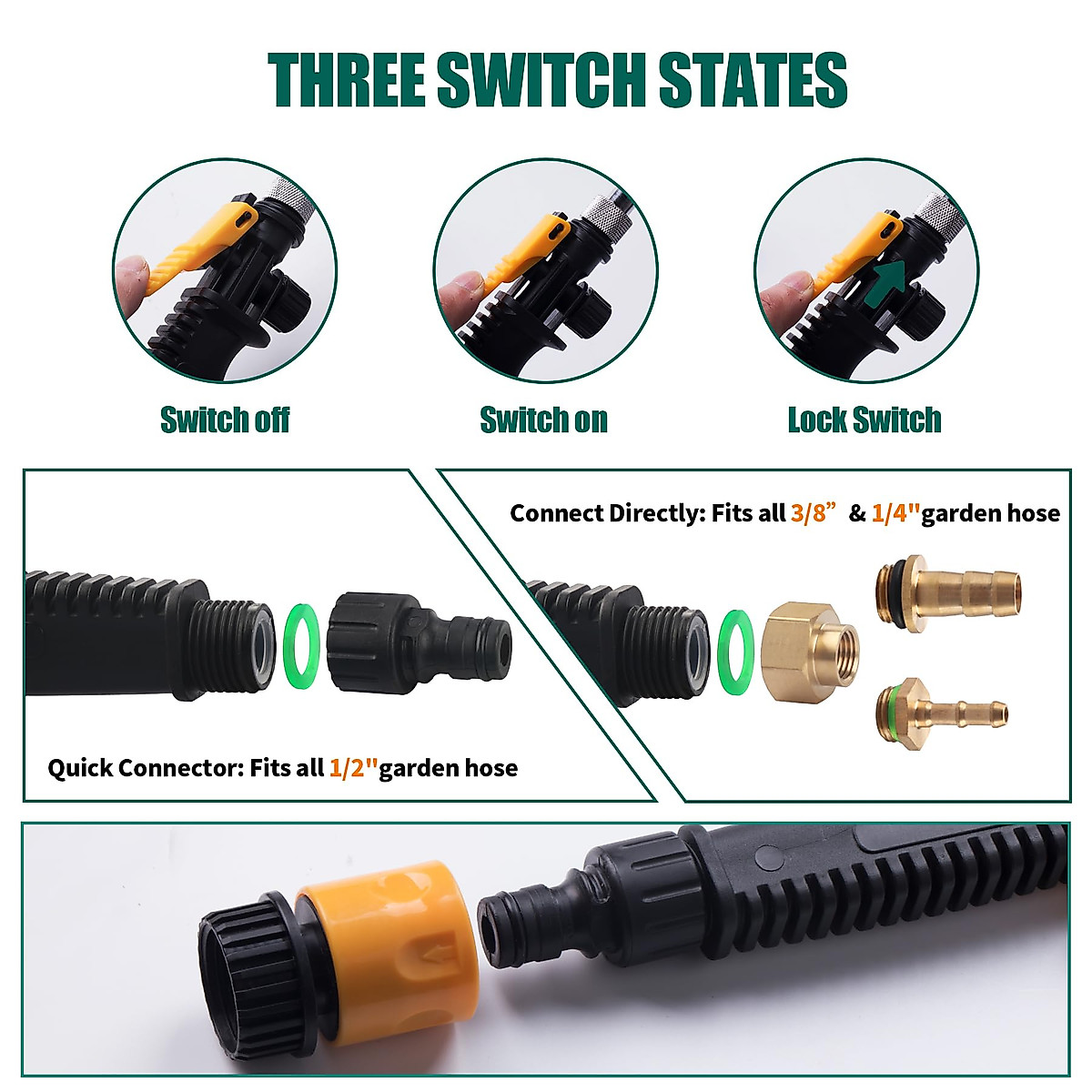 2 Pack 29'' Sprayer Wand Match 3/8'' & 1/4'' Hose, Stainless Steel Sprayer Wand with Shut off Valve, With Hose Quick Connector for Garden, Weed, Car Wash, Lawn etc