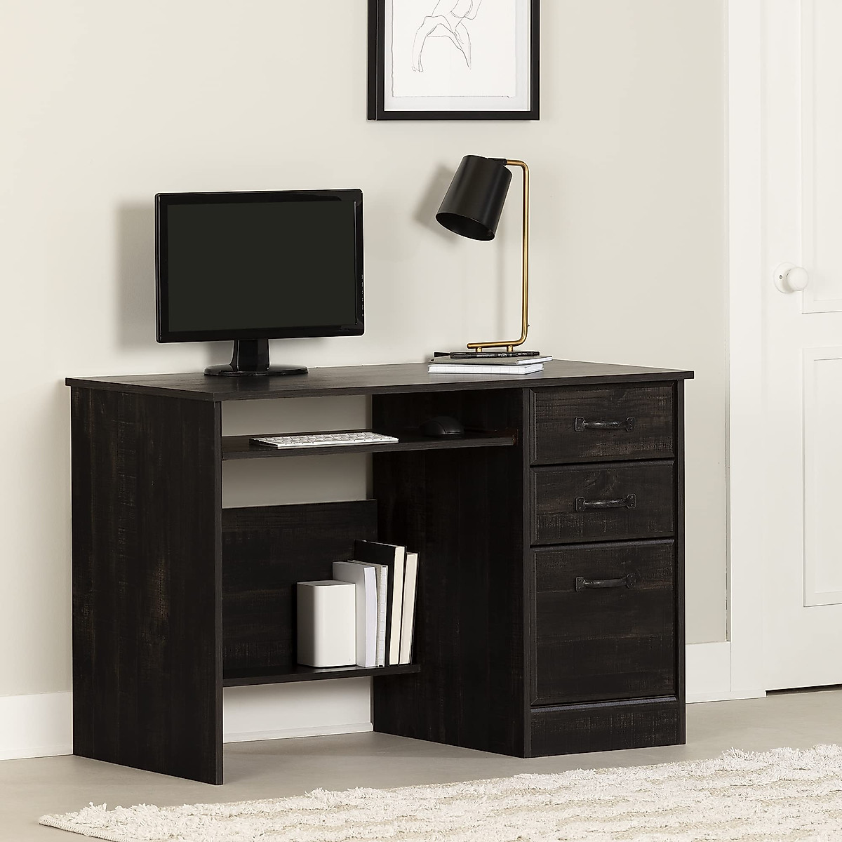South Shore Farnel Computer, Medium Desk, Rubbed Black