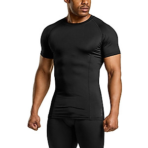 ATHLIO Men's Cool Dry Short Sleeve Compression Shirts, Sports Baselayer T-Shirts Tops, Athletic Workout Shirt, 3pack Tops Black/Black/Black, Small