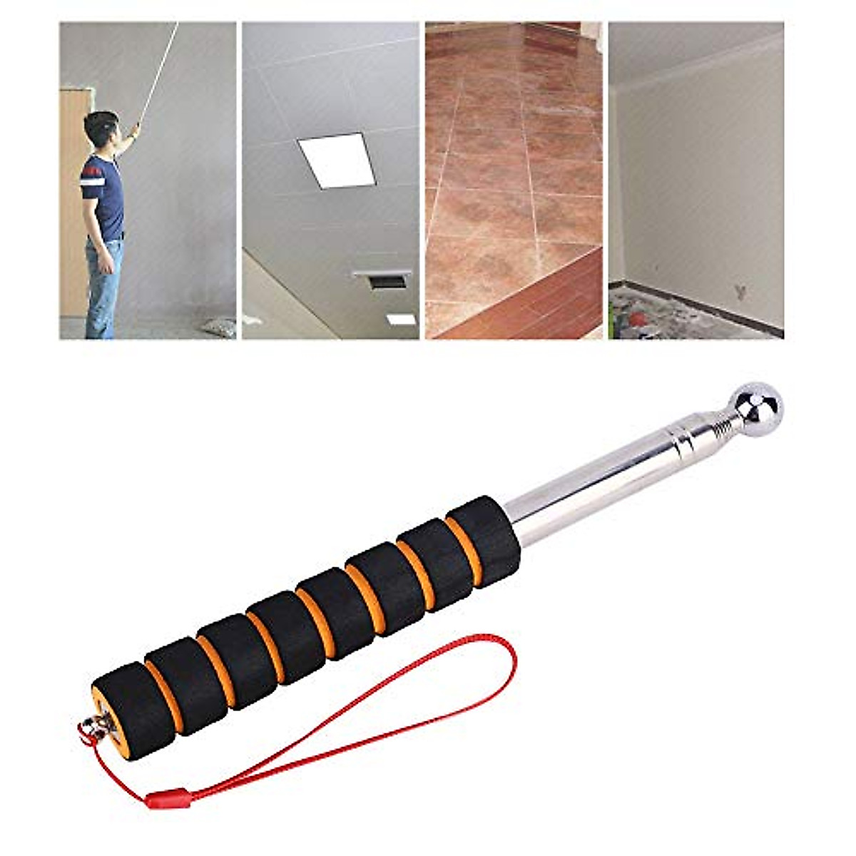 mumisuto Home Inspection Hammer, Telescopic Shockproof Empty Drum Hammer Portable Tile Hollow Inspection Tool with Sponge Handle For House Decoration Inspection, 130CM