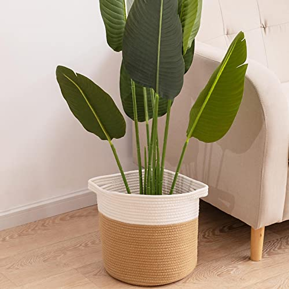 Lamberia 3 Packs Woven Storage Basket Bins 11x11" Laundry Basket Cube Organizer Storage Bins Woven Basket Cotton Rope Bin Storage Baskets for Organizing Toys Laundry Blanket Nursery Storage (Brown)