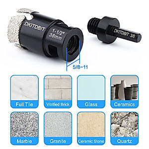 Dry Diamond Core Drill Bits 1-1/2”, 38mm Diamond Hole Saws for Porcelain Granite Tiles Brick Concrete Work with Angle Grinders & Electric Drills