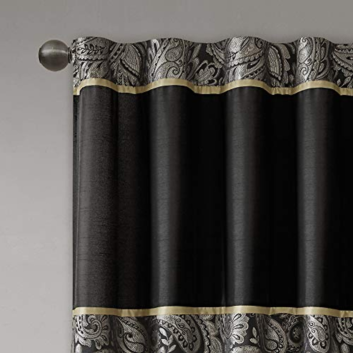 Black Curtains For Living Room , Traditional Back Tab Curtains For Bedroom , Aubrey Jacquard Rod Pocket Window Curtains , 50x84", 2-Panel Pack