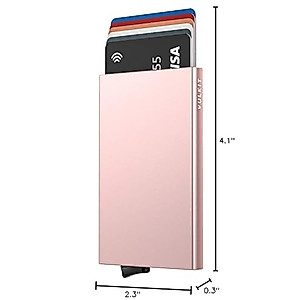 VULKIT Pop Up Wallet, Slim Minimalist Credit Card Holder For Men and Women RFID Blocking Mini Metal Case Rose Gold