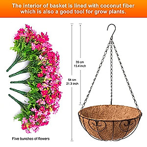 Ammyoo Artificial Hanging Flowers in Basket for Patio Garden Porch Deck Decoration, Artificial Daisy Arrangement,Fake Plants in 12 inch Coconut Lining Basket for Outdoor/Indoor(Pink)