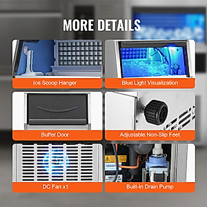 VEVOR Commercial Ice Maker, 90lbs/24H, Ice Maker Machine, 45 Ice Cubes in 12-15 Minutes, Freestanding Cabinet Ice Maker with 24lbs Storage Capacity LED Digital Display, for Bar Home Office Restaurant