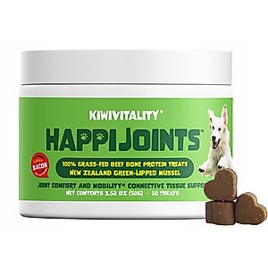 HappiJoints Hip and Joint Supplement Treats for Dogs, Cats • 100% Grass-Fed Beef Bone Collagen New Zealand Green-Lipped Mussels • 50 Treats