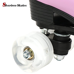 Women's Roller Skates PU Leather High-top Roller Skates Four-Wheel Roller Skates Shiny Roller Skates with Carry Bag for Girls (Pink Flash Wheel,US:9)