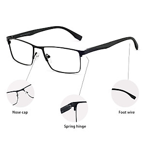 OCCI CHIARI Fashion Blue Light Blocking Glasses for Men Metal Frame Eyeglasses Men's Computer Glasses Optical Eyewear Frame Clear Lense Spring Hinge(Black)