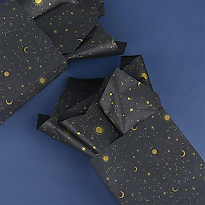 100 Sheets 20 * 14 Inches Galaxy Tissue Paper for Gift Wrapping, Black Gold Moon Star Printed Tissue Paper for Gift Bags for Birthday Christmas Baby Shower DIY Craft