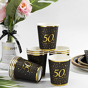 HOMIX 50th Birthday Plates and Napkins and Cups Sets Serves 30, 9" Dinner Paper Plates 7" Dessert Paper Plates 9 oz Cups 3 Ply Napkins 50th Birthday Party Supplies and Decorations for Men and Women