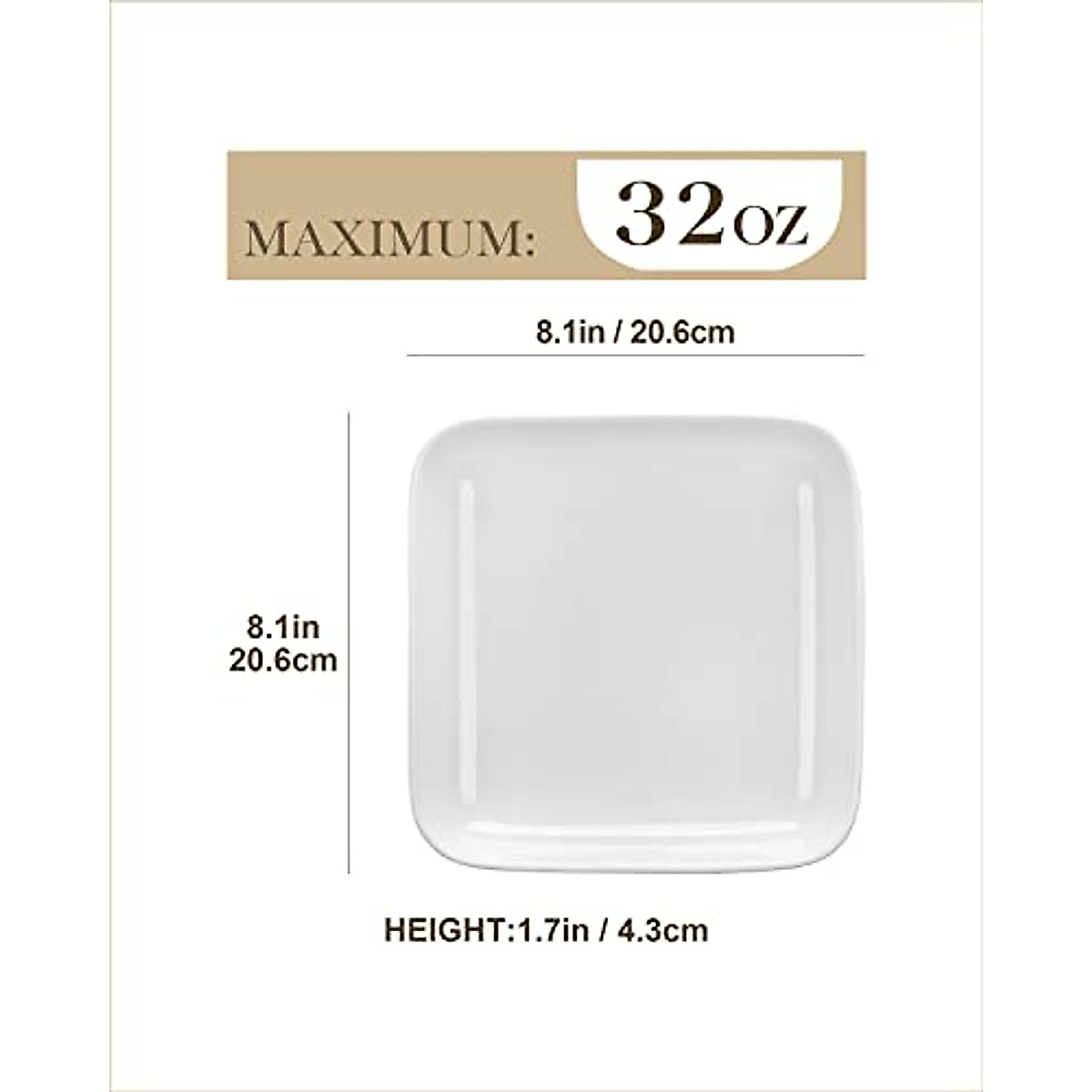 MALACASA Pasta Bowls 32 oz, Ceramic Pasta Bowl Large Salad Bowls Set of 4, Durable Porcelain 8 Inch Square Serving Dishes, Microwave, Oven, Dishwasher Safe, Series IVY