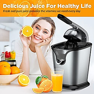 Ainclte Electric Citrus Juicer Squeezer Stainless Steel 150 Watts of Power for Orange Lemon Lime Grapefruit Juice with Soft Rubber Grip, Filter and Anti-drip Spout Lock - Black, Black/Stainless Steel
