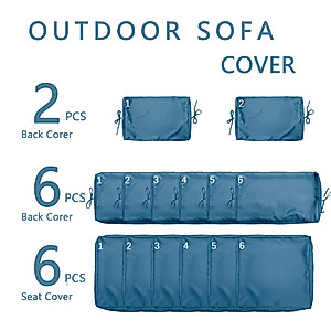 Kimunuk 14 Pcs Outdoor Cushion Slipcovers Outdoor Patio Cushion Covers Replacement Waterproof with Zipper for Outdoor Furniture, Patio Sofa Couch 3 Sizes, Covers Only