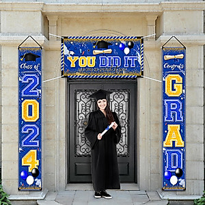 GPWXYYY Blue and Gold Graduation Decorations Class of 2024 Class of 2024 Porch Sign Congrats Grad Banner and You Did It Graduation Banner for Graduation Decorations 2024