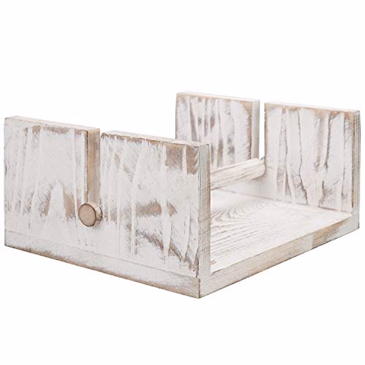 MyGift Whitewashed Wood Square Flat Napkin Holder with Weighted Arm, Farmhouse Dining Table Napkin Holder