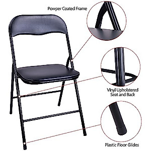 Signature Pack of 2 (Fabric/Vinyl) Steel Frame Metal Foam Padded Folding Chairs, Black