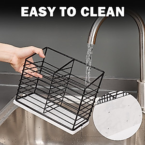 Jeasor Utensil Holder for Kitchen Counter, Metal Utensil Holder Rack for Kitchen Countertop, Cooking Tools Storage for Spatula, Utensil Organizer with Sturdy Base, and Drainage Hole (Black Marble)