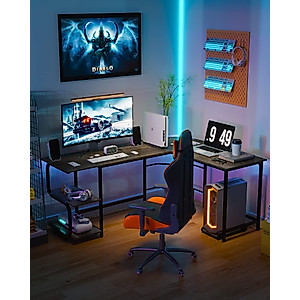 Teraves Reversible L Shaped Desk with Large Surface, 61 Inch Sturdy Corner Desk with Storage Shelves, Premium Office Computer Desk Workstation for Home Office Gaming