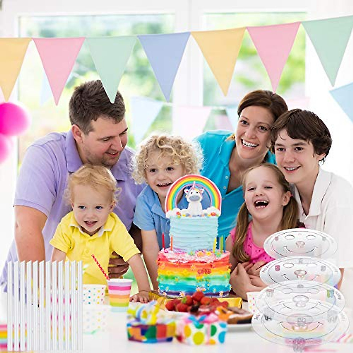 Cake Dowel Rods Set 20 Pieces Plastic Cake Sticks Support Rods with 4 Cake Separator Plates for 4, 6, 8, 10 Inch Cakes and 12 Clear Cake Stacking Dowels for Tiered Cakes (24 cm/ 9.4 Inch Rods Lenght)