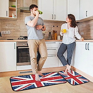 ALAZA Retro British Flag London Union Jack 2 Piece Kitchen Rug Floor Mat Set Runner Rugs Non-Slip for Kitchen Laundry Office 20" x 28" + 20" x 48"