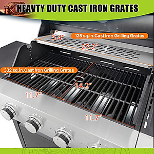 4-Burners Propane Gas BBQ Grill With Side Burner and Thermometer,Stainless Steel BBQ Grill,1,33950 BTU Output,Suitable For Outdoor Cooking Kitchen And Patio Backyard Barbecue (Silver)