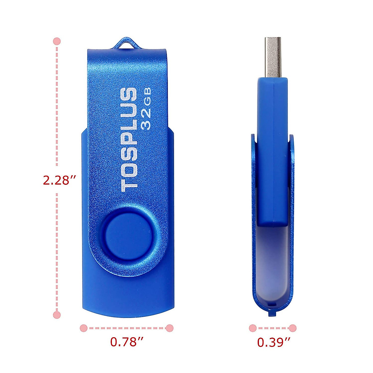 TOSPLUS 2 Pack 32GB USB Flash Drive USB 2.0 Thumb Drives Memory Stick Data Storage Jump Drive Swivel Design (Black/Blue)