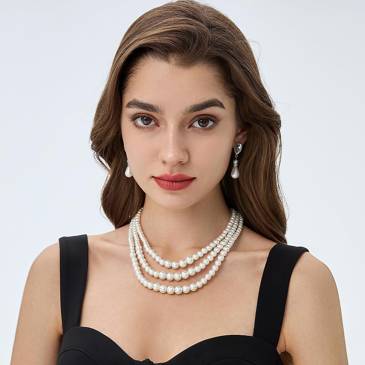BABEYOND Round Imitation Pearl Necklace Vintage Multi Strands Choker Necklace 20s Flapper Necklace for Party (Style2)
