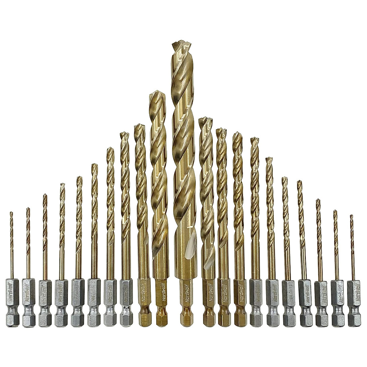 NordWolf 7-Piece M35 Cobalt Drill Bit Set for Stainless Steel, Hard Metals & Cast Iron, Jobber Length with 1/4" Hex Shank, SAE Sizes 1/8"(x3)-3/16"(x2)-1/4"(x2)