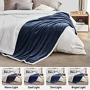 BEAUTEX Sherpa Fleece Throw Blankets, Soft Fluffy Flannel Plush Blanket and Throw, Fuzzy Cozy Blue Cuddle Blankets for Couch Bed Sofa Adults (50" x 60", NavyBlue)
