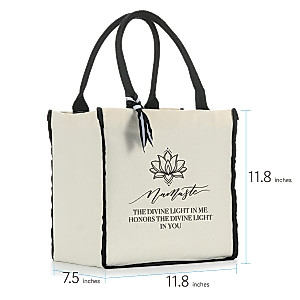 HODREU Namaste Tote Bag for Women Personalized Beach Bag Canvas Bag Yoga Accessories Yoga Gifts Meditation Gifts for Women Yoga Lovers Teachers Instructors Birthday Travel Camping Christmas