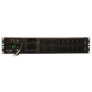 Tripp Lite Monitored PDU, 30A, 16 Outlets (12-C13 and 4-C19), 208/240V, L6-30P, 12 ft. Cord, 2U Rack-Mount Power (PDUMNH30HV),Black