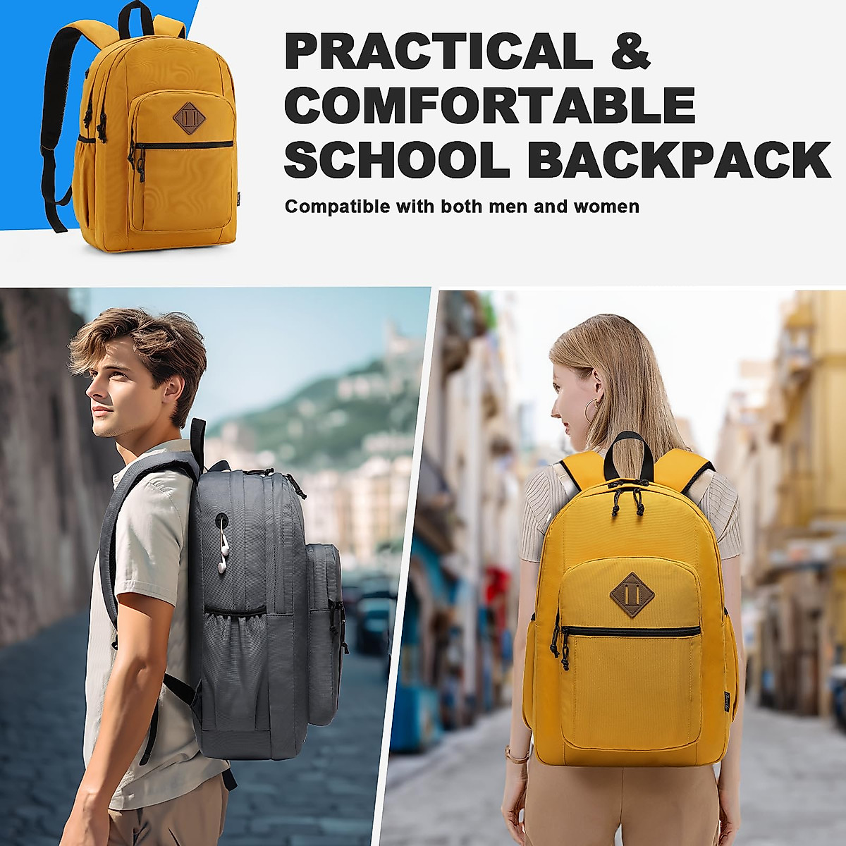 Backpack for Men and Women,ChaseChic WaterResistant Lightweight School Backpacks 15-in Laptop College Travel Bookbags,Yellow