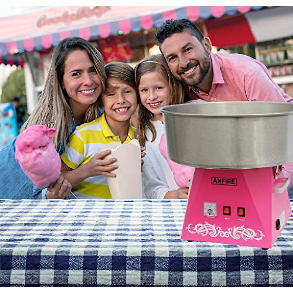 ANFIRE Commercial Electric Cotton Candy Machine Pink Candy Floss Maker for Kits or Party - Includes 10 Cones & Scoop