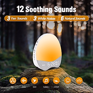 Welgo G4 White Noise Machine Alarm Clock and Nightlight with Natural Sound Dual Alarms, 12 Soothing Sounds, Sleep Timer, Dimmable Digital Display for Kids, Adult, Sleeping, Bedroom…