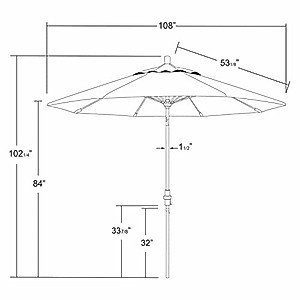 California Umbrella GSCUF908705-F09 9' Round Aluminum Pole Fiberglass Rib Market Patio Umbrella, Black, Navy Blue