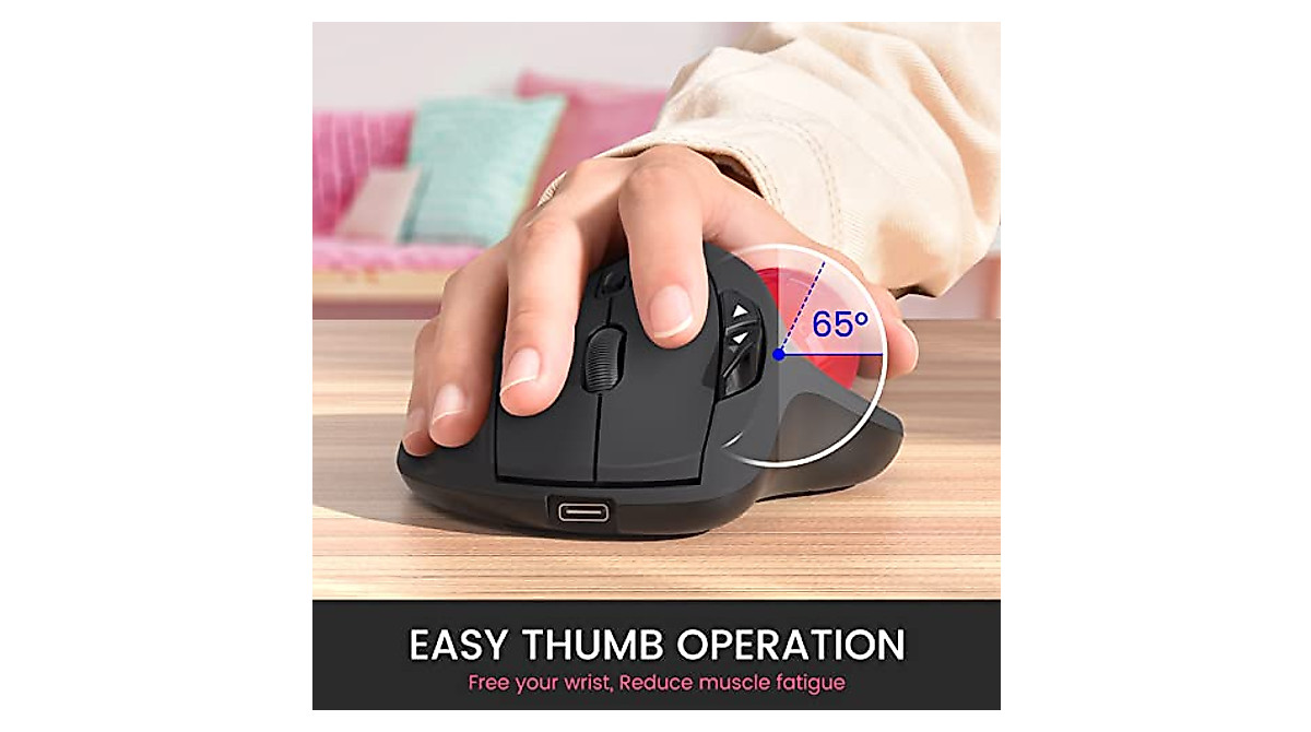 Wireless Ergonomic Trackball Mouse with Bluetooth & RGB Backlight