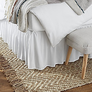 Amazon Basics Lightweight Ruffled Bed Skirt, Classic Style, Soft and Stylish 100% Microfiber With 16" Drop, Queen, Bright White, Solid