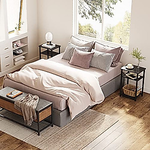 WLIVE Side Table, Small End Table, Adjustable 3-Tier Bedside Table with Sturdy Metal Frame, Tall Nightstand for Bedroom, Living Room, Sofa Table for Small Space (Black, 1 Pack)