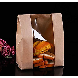 Funcoo Pack of 25 Paper Bread Loaf Bag Kraft Food Packaging Storage Bakery Bag with Front Window, Label Seal sticker included (14'' X 8.3'' X 3.5'')