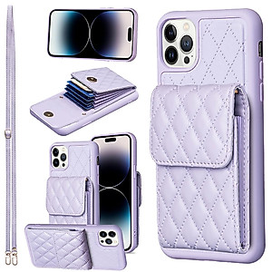 Furiet Crossbody Wallet Case for iPhone 14 Pro Max 6.7 inch Leather Kickstand Purse Case with Card Slot Holder Lanyard Strap Phone Cover for iPhone14promax 5G i Phone14Max Plus iPhone14 ProMax Purple