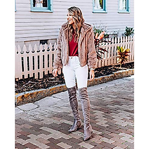 The Drop Women's Sloane Faux Fur Zip Front Hooded Bomber Jacket Outerwear, -Sand, S