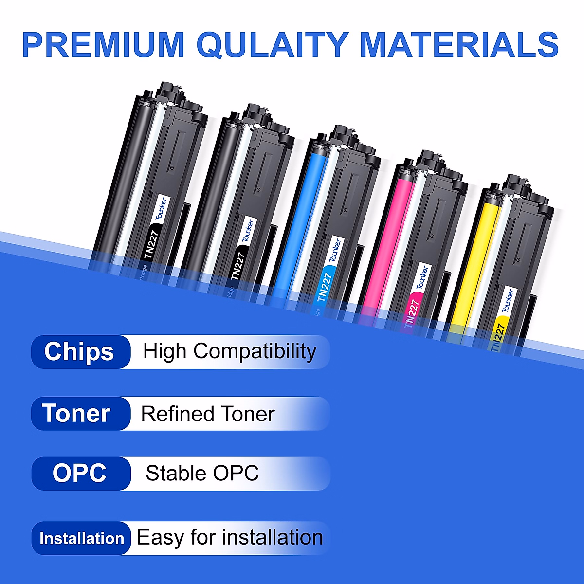 Tounker TN227BK/C/M/Y High Yield Toner Cartridges Compatible for Brother TN227 TN227BK TN-227 TN223 TN223BK for MFC-L3770CDW HL-L3270CDW HL-L3290CDW HL-L3210CW MFC-L3710CW Printer (5 Pack)