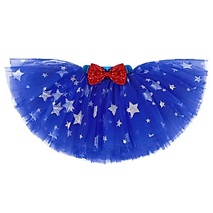 ODASDO Newborn Infant Baby Girl My 1st 4th of July Outfit Patriotic Bodysuit Romper Star Tulle Tutu Skirt Bowknot Headband Leg Warmers 4pcs Independence Day Party Summer Clothes Set White 3-6 Months