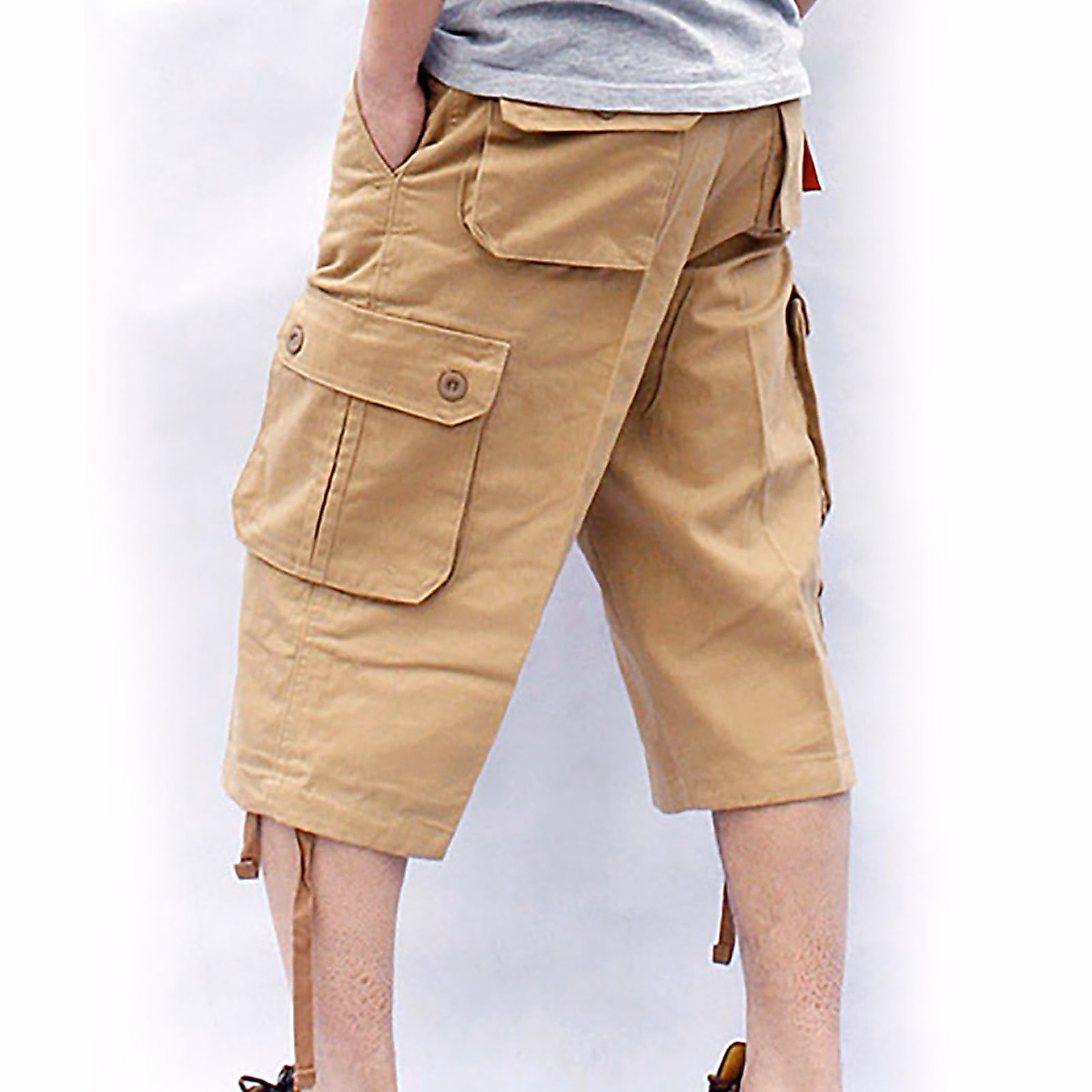 Lightning Deals of Today Prime Clearance Men's Pants Elastic Waistband Mens Cargo Pants Casual Loose Cotton Multi Pockets Shorts 7 Inch Inseam Outdoor Fashion Utility Tooling Trousers Khaki 2X